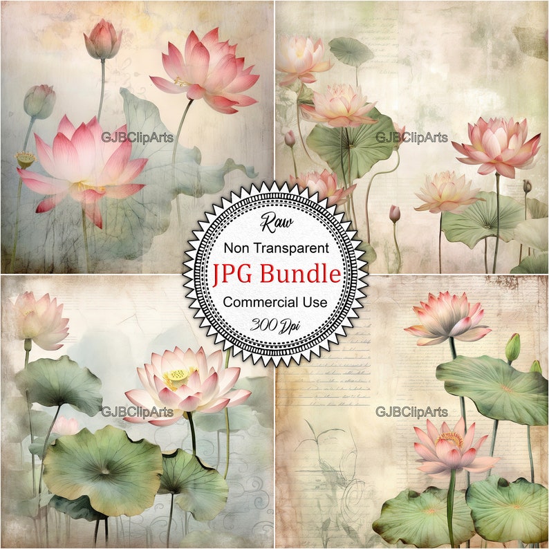 Ephemera Lotus Clipart Digital Stickers, Digital Clipart, Printable ...