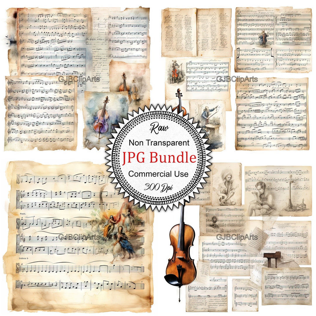 Vintage Antique Sheet Music and Notes Collection, Digital Clipart ...