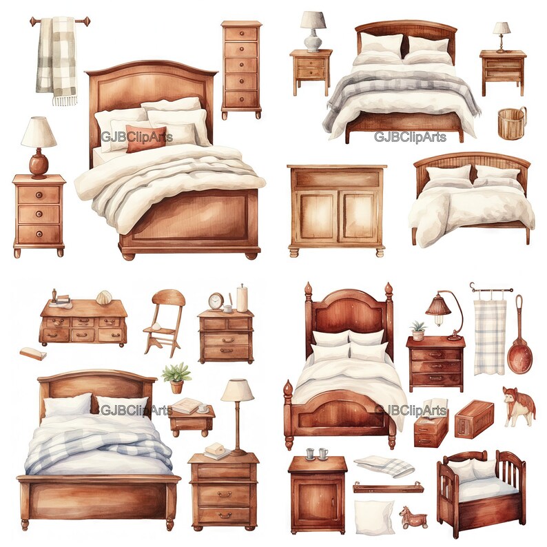 Cozy Boys Bedroom in Mahogany and Soft Cream Clipart, Bedroom Decor ...