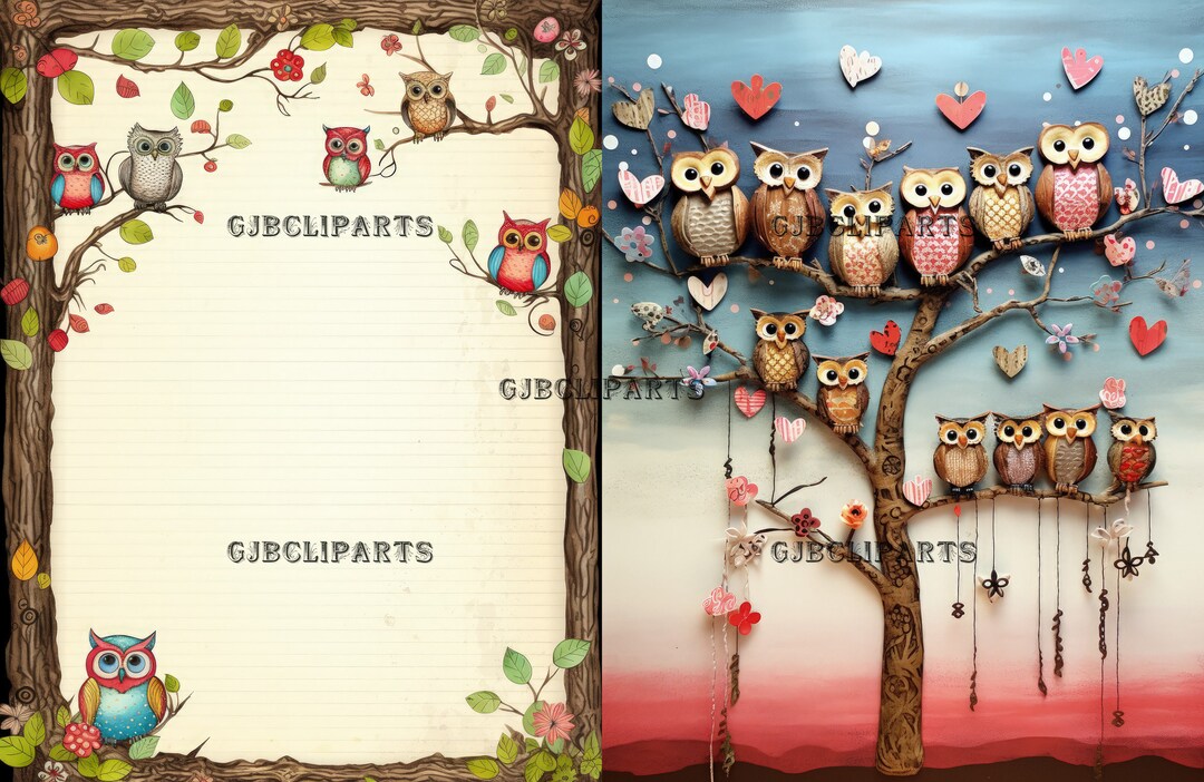 Whimsical Owls Lined Page Clipart, Empty Journal Page With Border ...