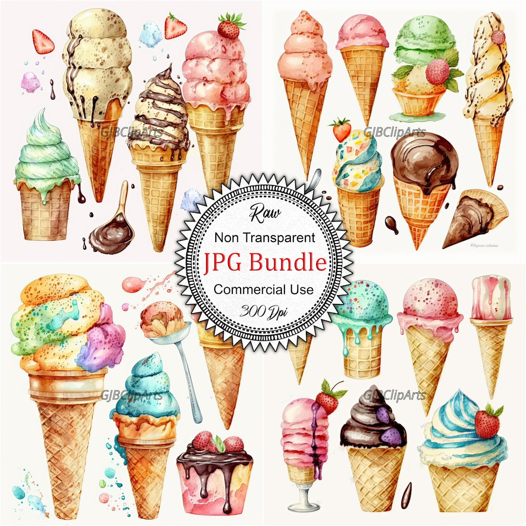 Nostalgic Retro Ice Cream Clipart: Watercolor Dessert Illustrations ...
