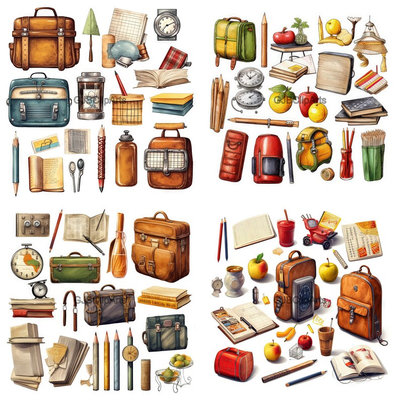 Cute Retro School Clipart, Pencil Clipart, Backpack Clipart, Journaling ...