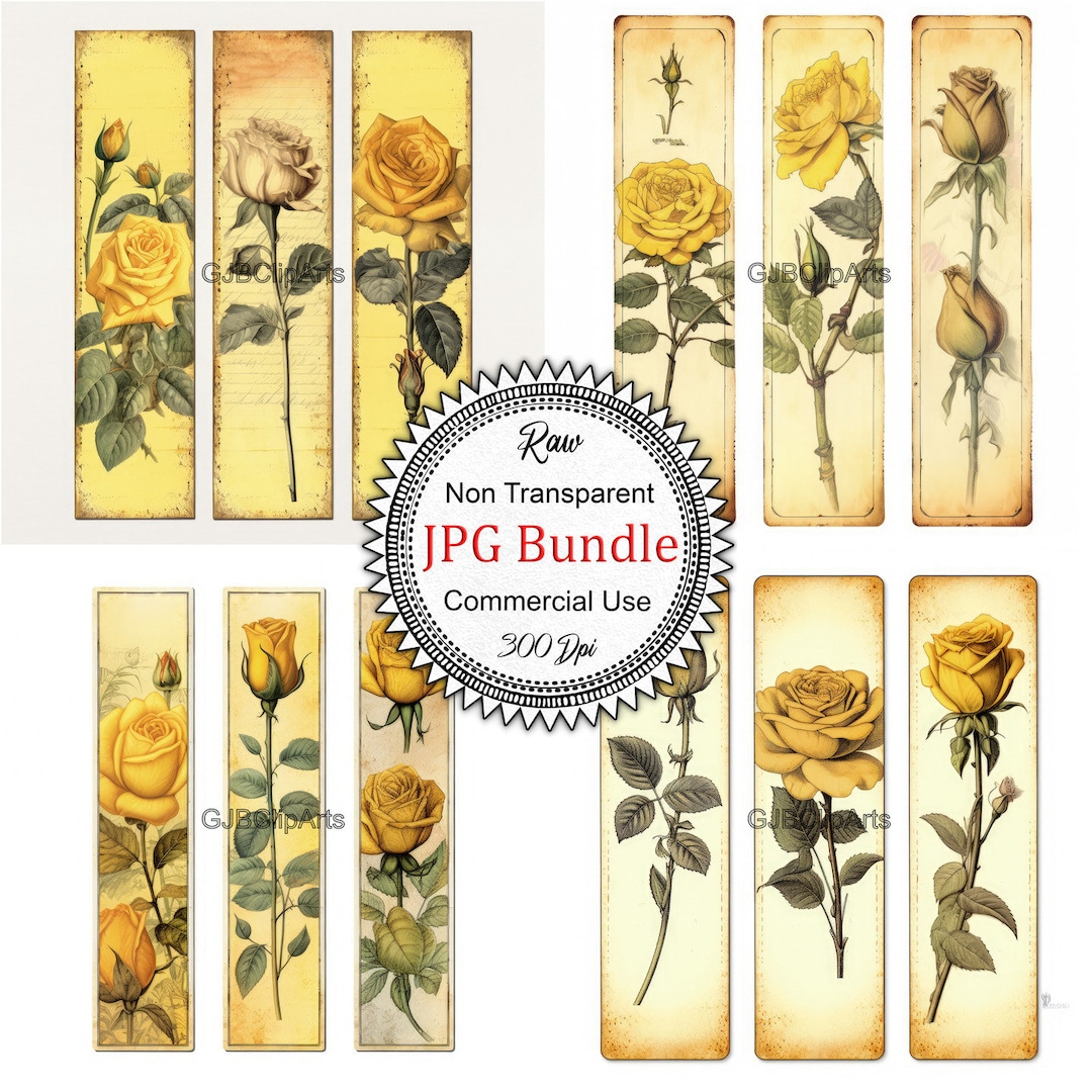 Yellow Rose Bookmark Clipart, Vintage Clipart,junk Journal Printable ...