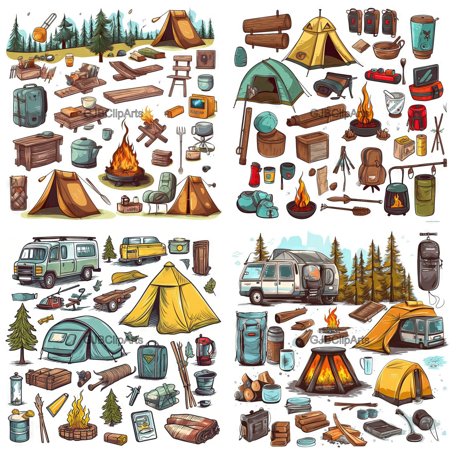 Camping Clipart Digital Stickers, Digital Clipart, Printable Stickers ...