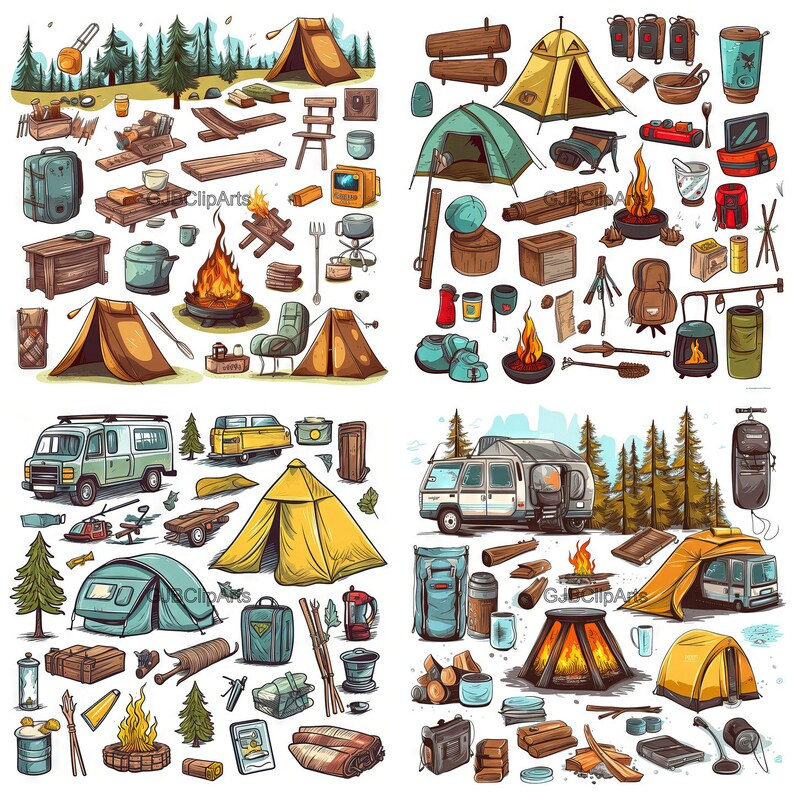 Camping Clipart Digital Stickers, Digital Clipart, Printable Stickers ...