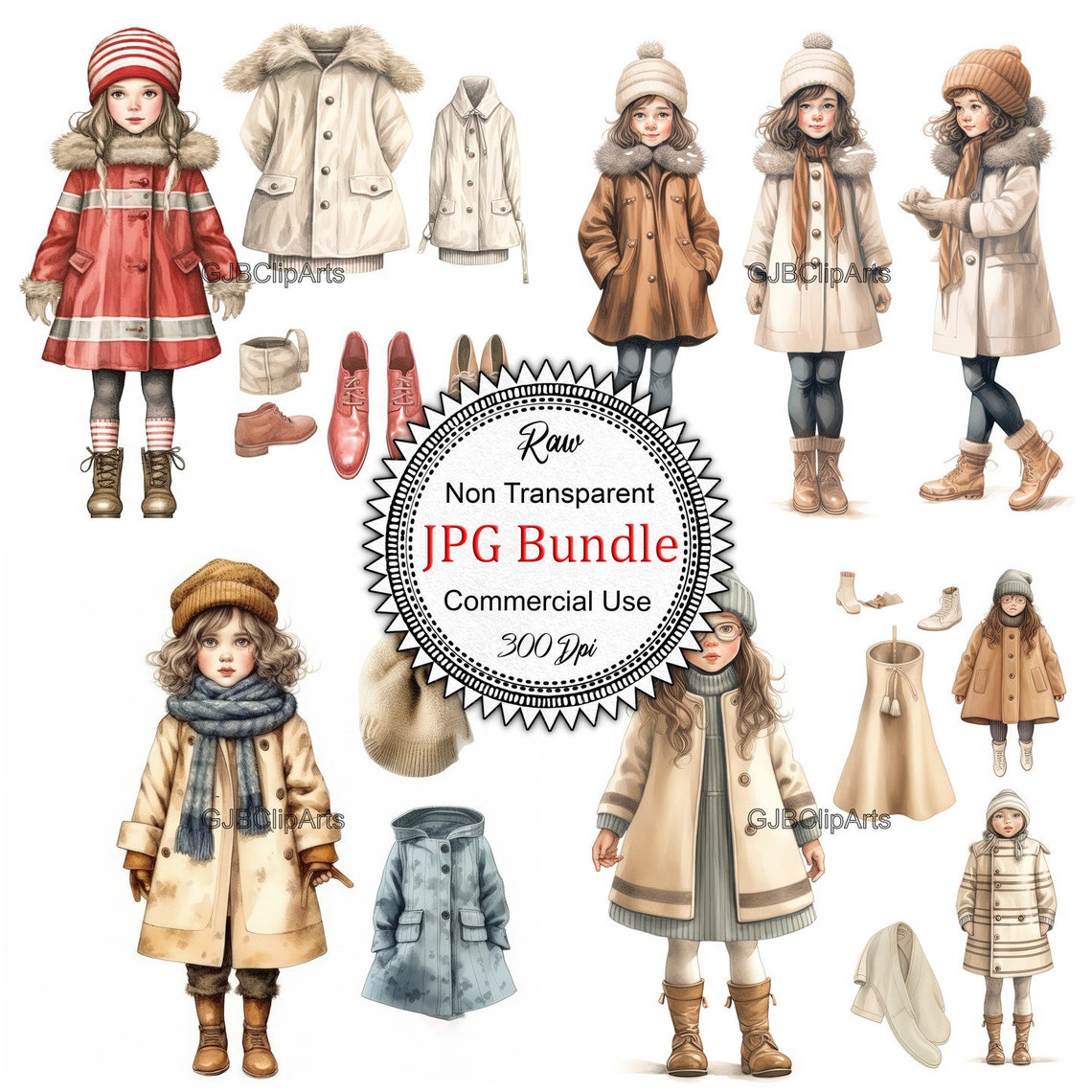 Vintage Cute Girl Winter Dress Clipart, Cap Clipart, Winter Girl ...