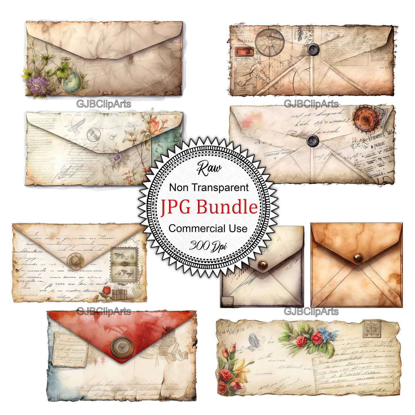 Vintage Envelope Clipart, Front and Back Side Junk Journal Clipart ...