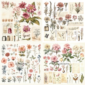 Vintage Printable Floral Junk Journal Kit Clipart, Flower Clipart ...