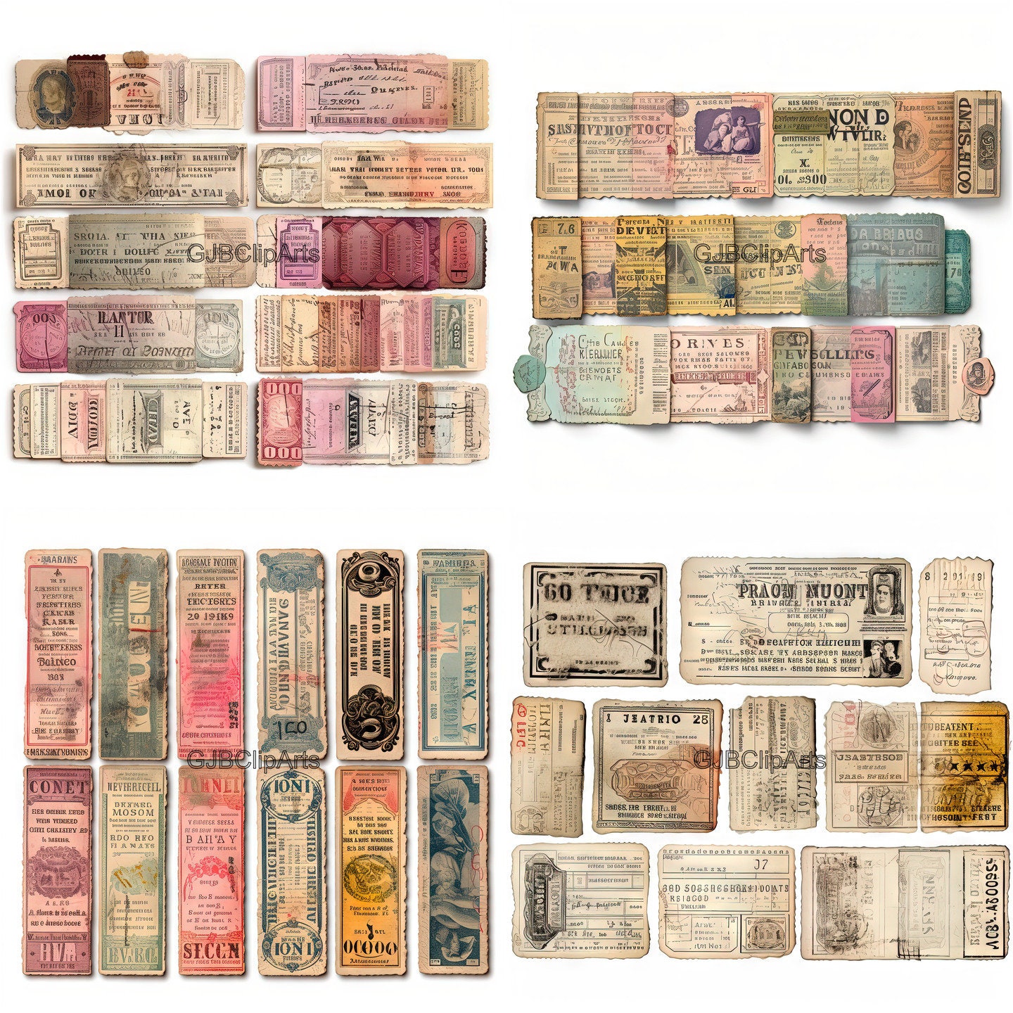 Love Story Vintage Ticket Clipart, , Junk Journaling Kit Digital ...