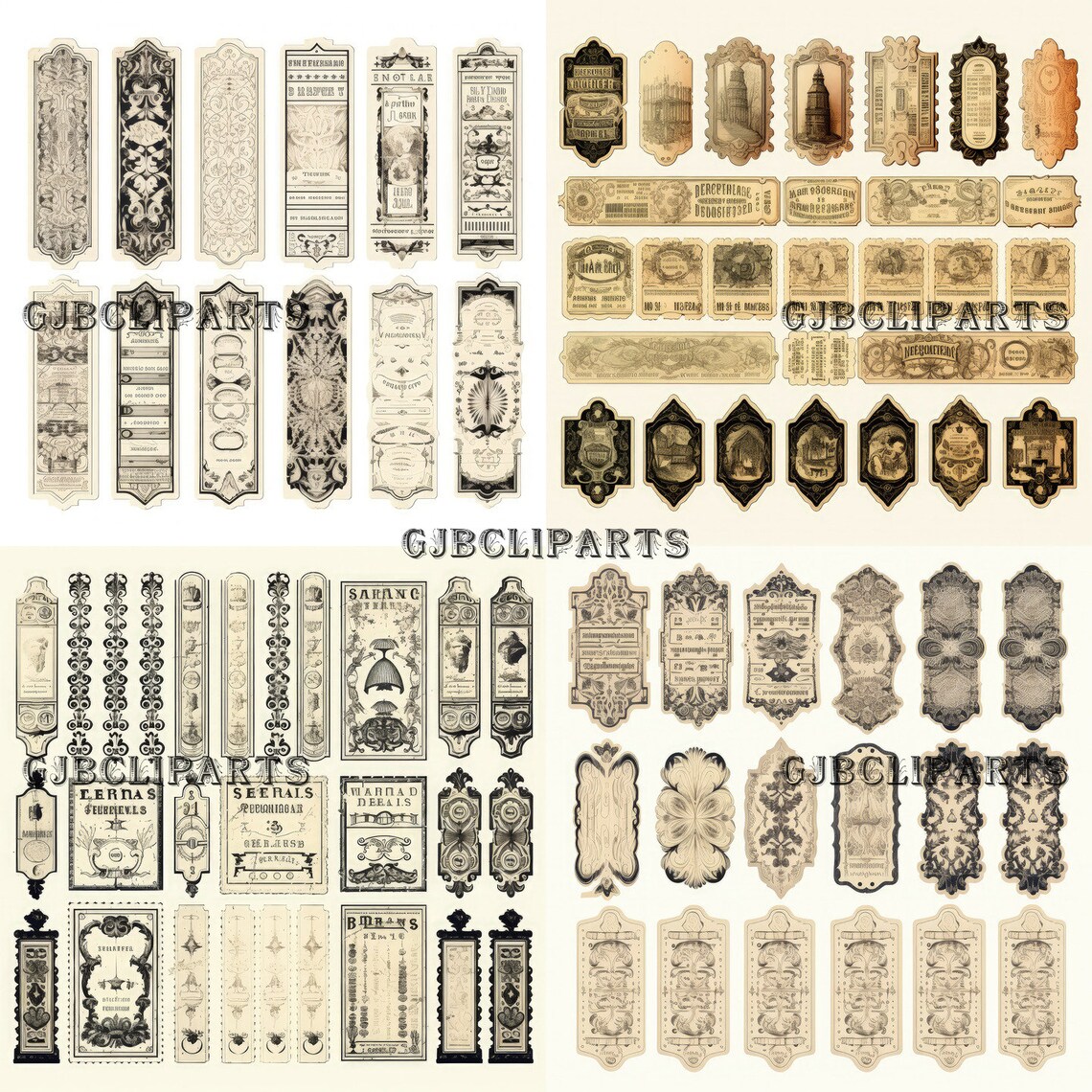 Gothic Ornamental Vintage Ticket, Page of Evenly Spaced Clipart ...