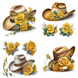Cowboy Hat Clipart, Yellow Roses Clipart, Beautiful Cowboy Hat and ...