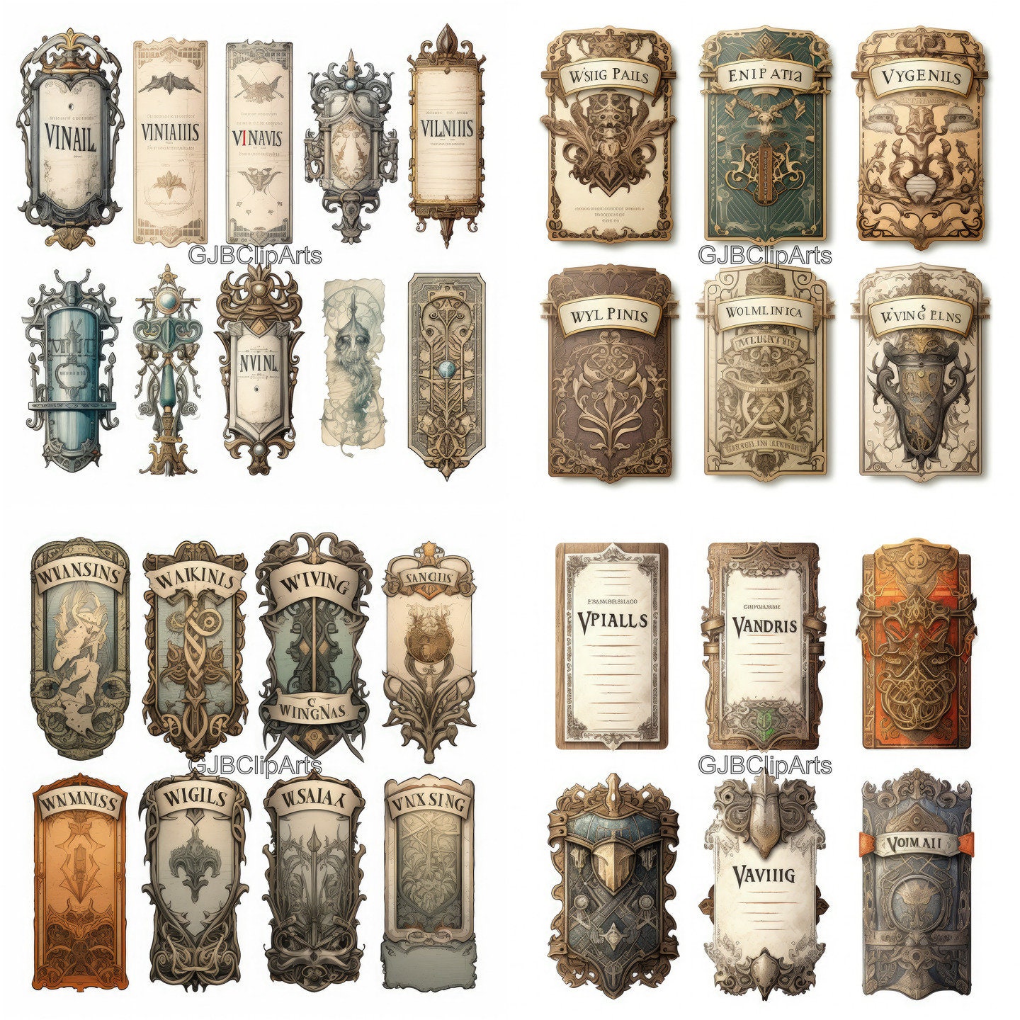 Vikings Ornate Labels Clipart Vintage Book Clipart - Etsy