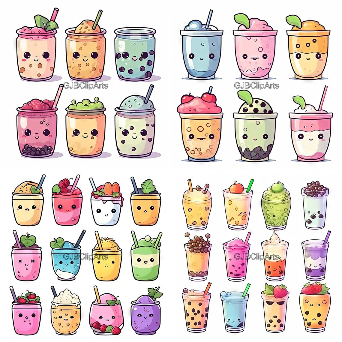 Boba Tea Clipart: Kawaii Boba Tea, Digital Stickers, Digital Clipart ...