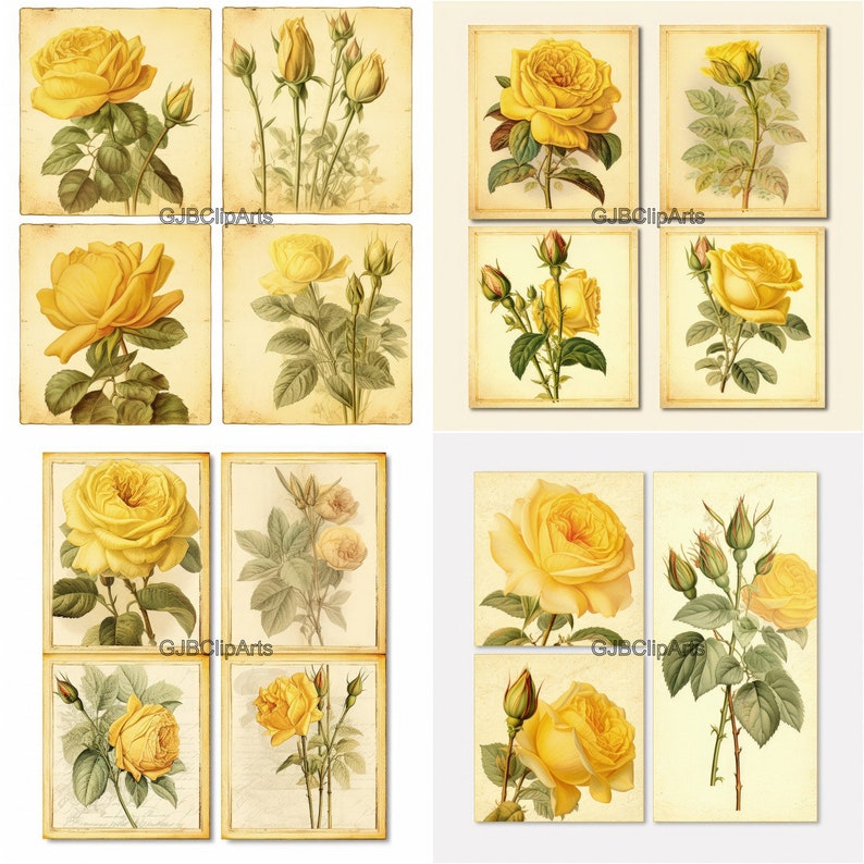 Yellow Rose Card Page Clipart, Vintage Clipart, Junk Journal for Sale ...