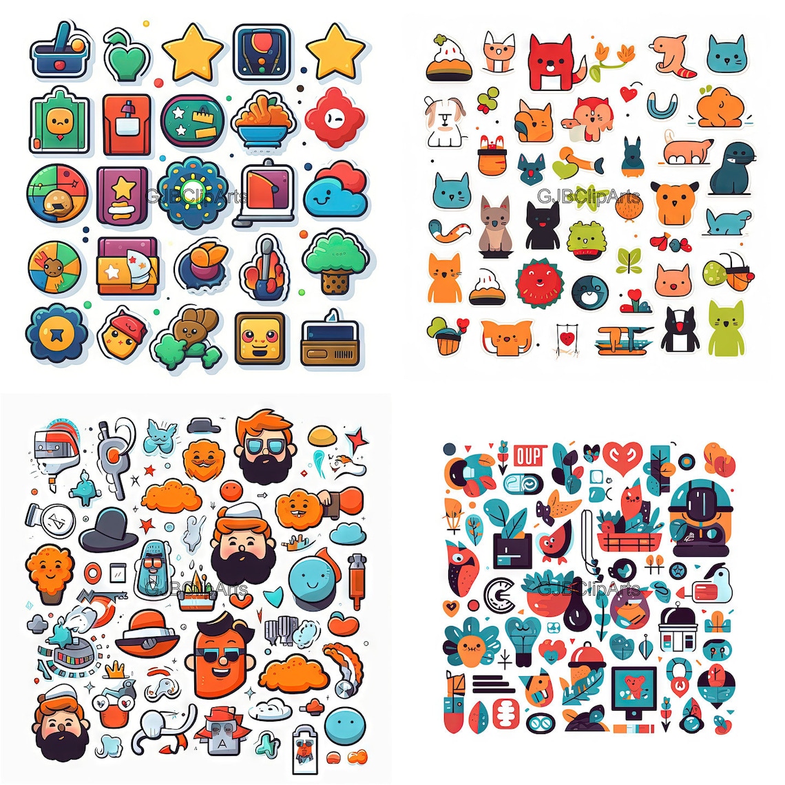 Flat Design Stickers Clipartdigital Stickers, Digital Clipart ...