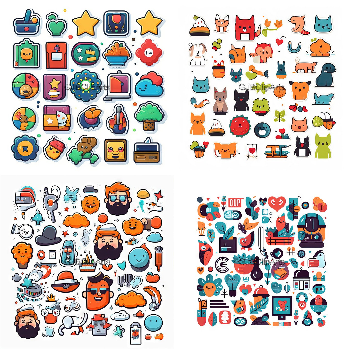 Flat Design Stickers Clipartdigital Stickers, Digital Clipart ...