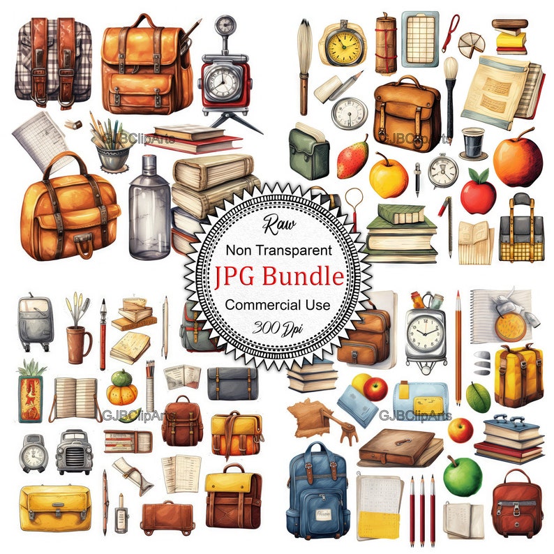 Cute Retro School Clipart, Pencil Clipart, Backpack Clipart, Journaling ...