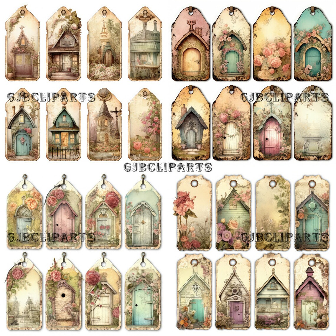 Rustic Cottage Ornamental Tag Clipart, Beautiful Vintage Tags Clipart ...