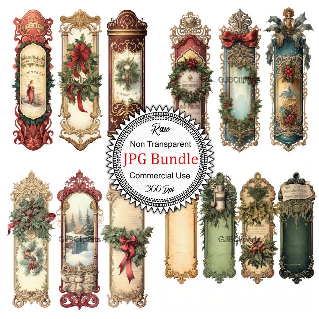 Magical Christmas Tall Ornate Labels Clipart, Snowman Clipart Gift Box ...