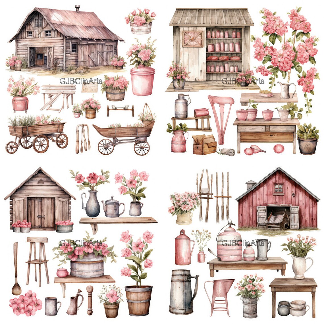 Vintage Pink Farmhouse Decor Clipart, , Scrapbookgems, , Scrapbooks ...