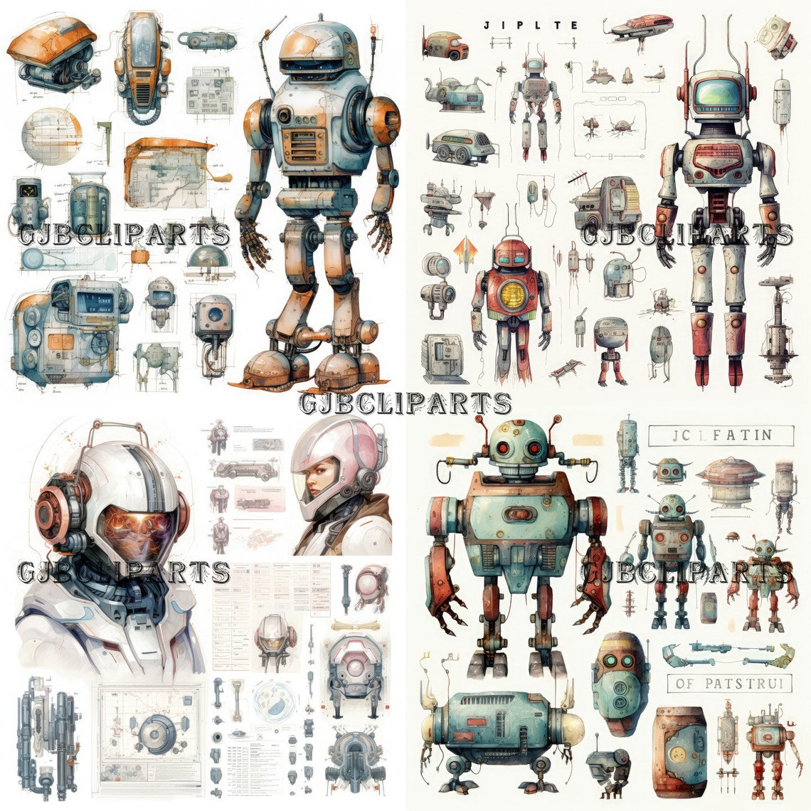 Vintage Futuristic AI Robot Junk Journal Kit, Collection, Journaling ...