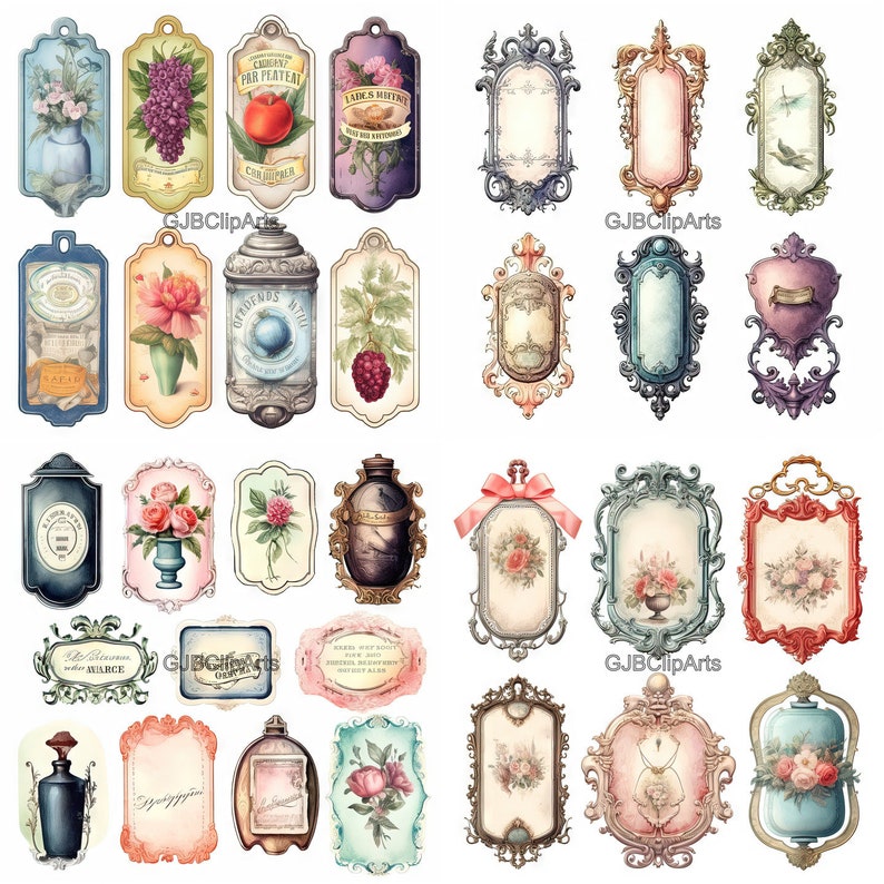 Vintage Labels Clipart Collection - Unique Artwork ,digital Clipart ...