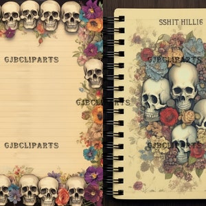 Skulls and Flowers Lined Page Clipart, Empty Journal Page Clipart ...