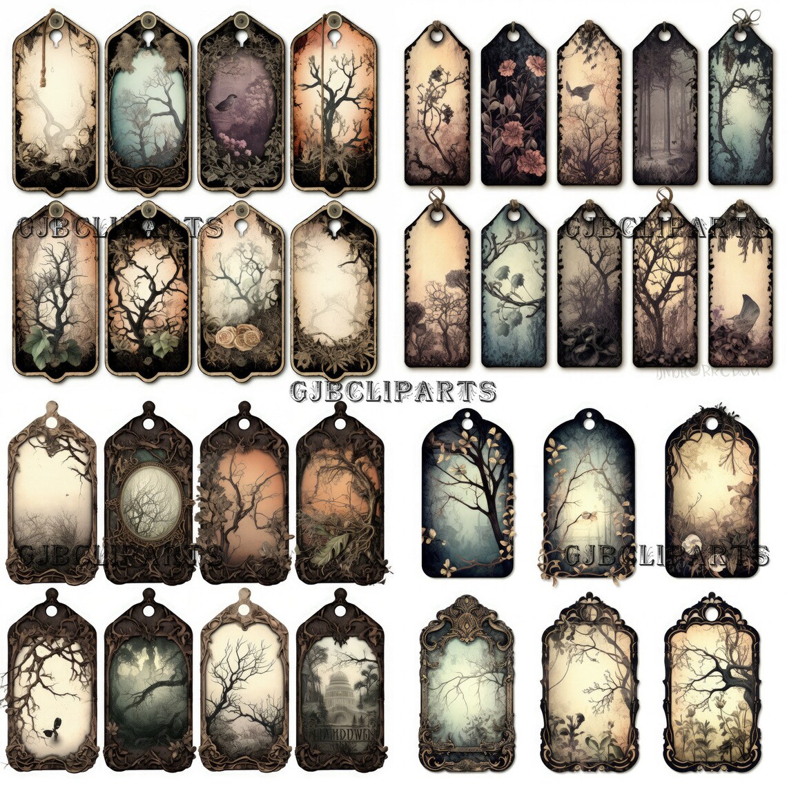 Dark Woods Ornamental Tag Clipart, Beautiful Vintage Tags With Antique ...