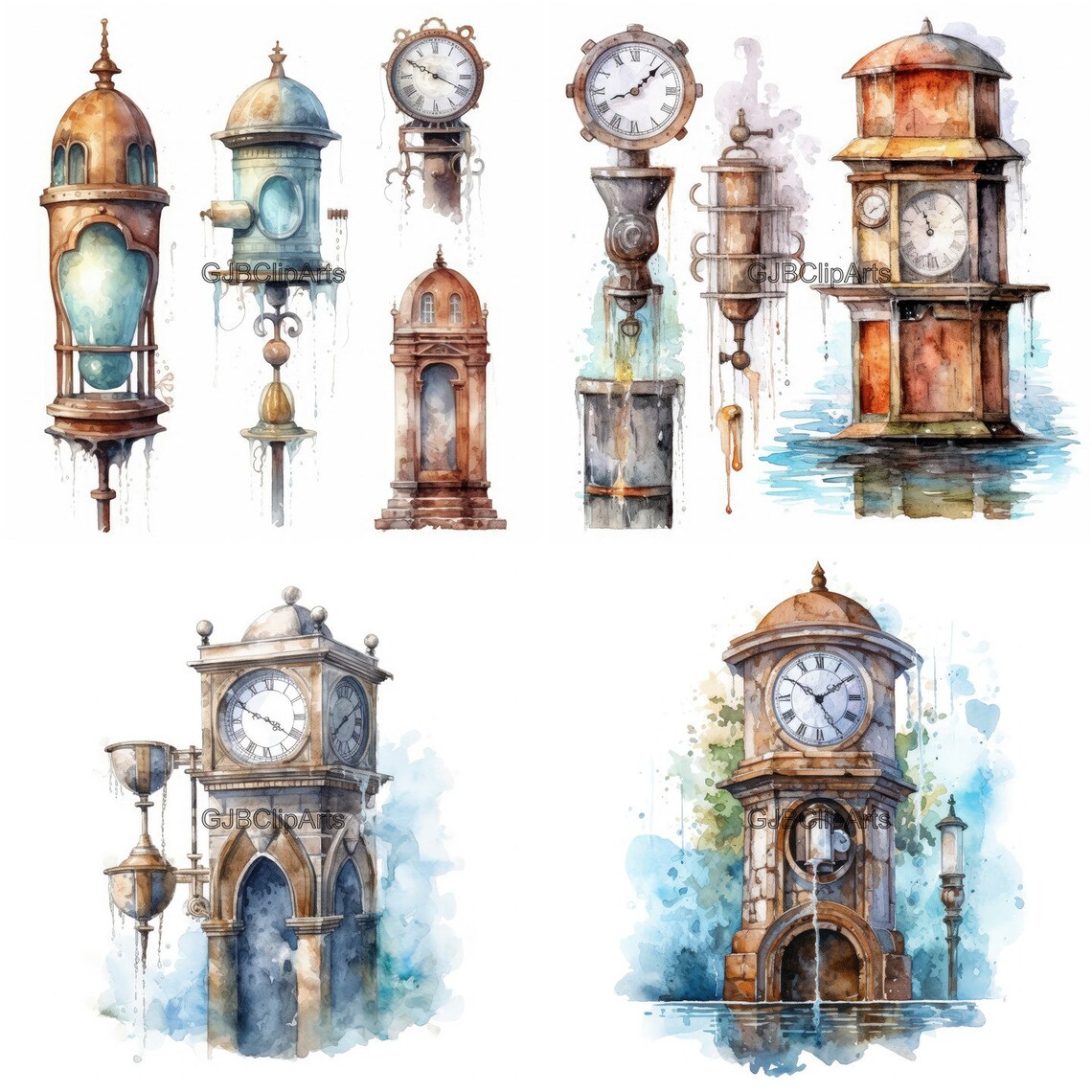 Ancient Water Clock Watercolor Clipart, Water Clock Clipart, Hourglass ...