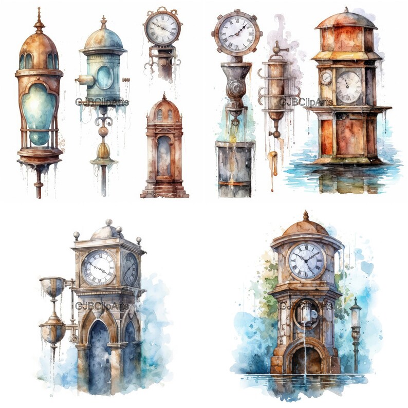 Ancient Water Clock Watercolor Clipart, Water Clock Clipart, Hourglass ...