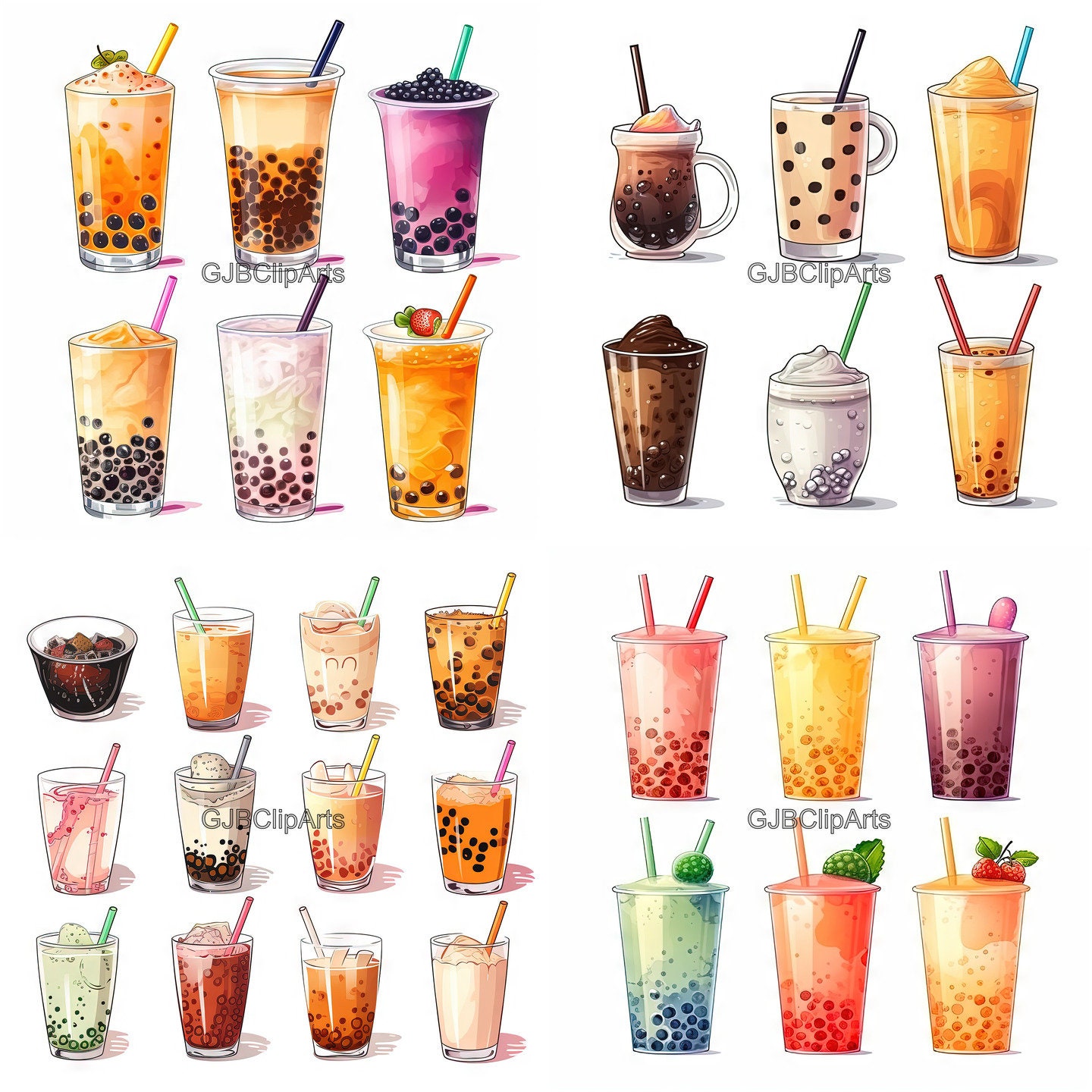 Boba Tea Clipart Digital Stickers, Digital Clipart, Printable Stickers ...