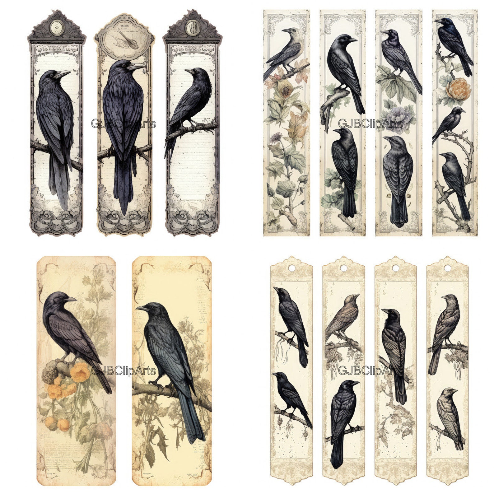 Raven Ornamental Bookmark Clipart Moon Clipart Branch Clipart ...