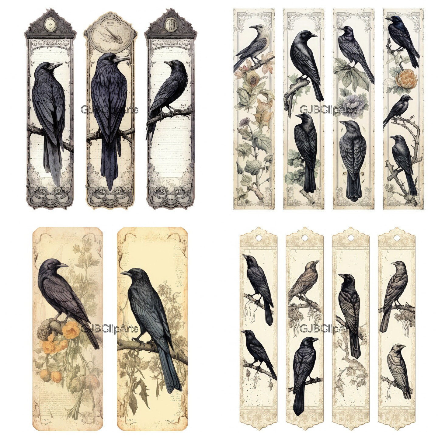Raven Ornamental Bookmark Clipart Moon Clipart Branch Clipart ...