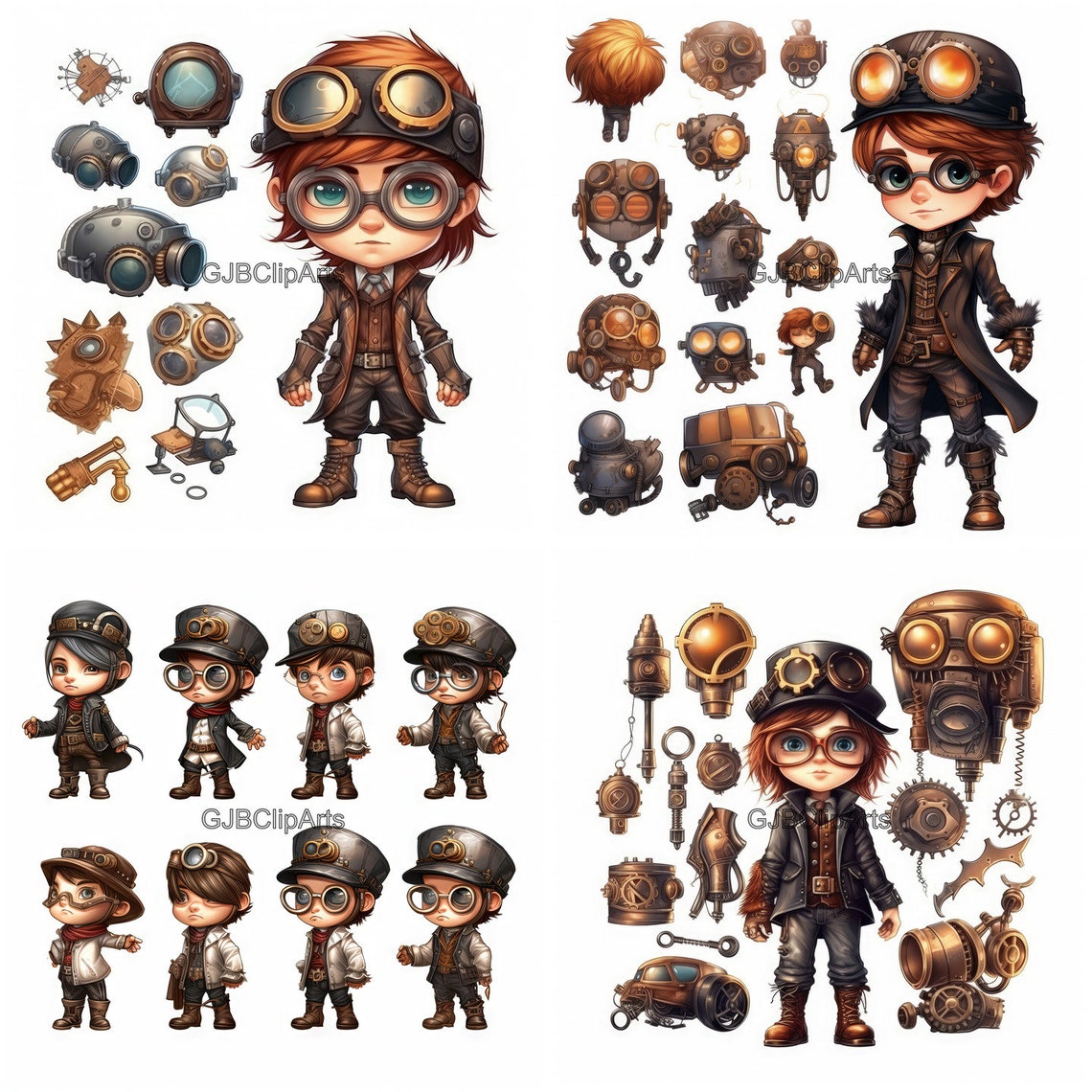 Chibi Boy Steampunk Clipart, Gears Clipart, Top Hat Clipart, Scrapbooks ...