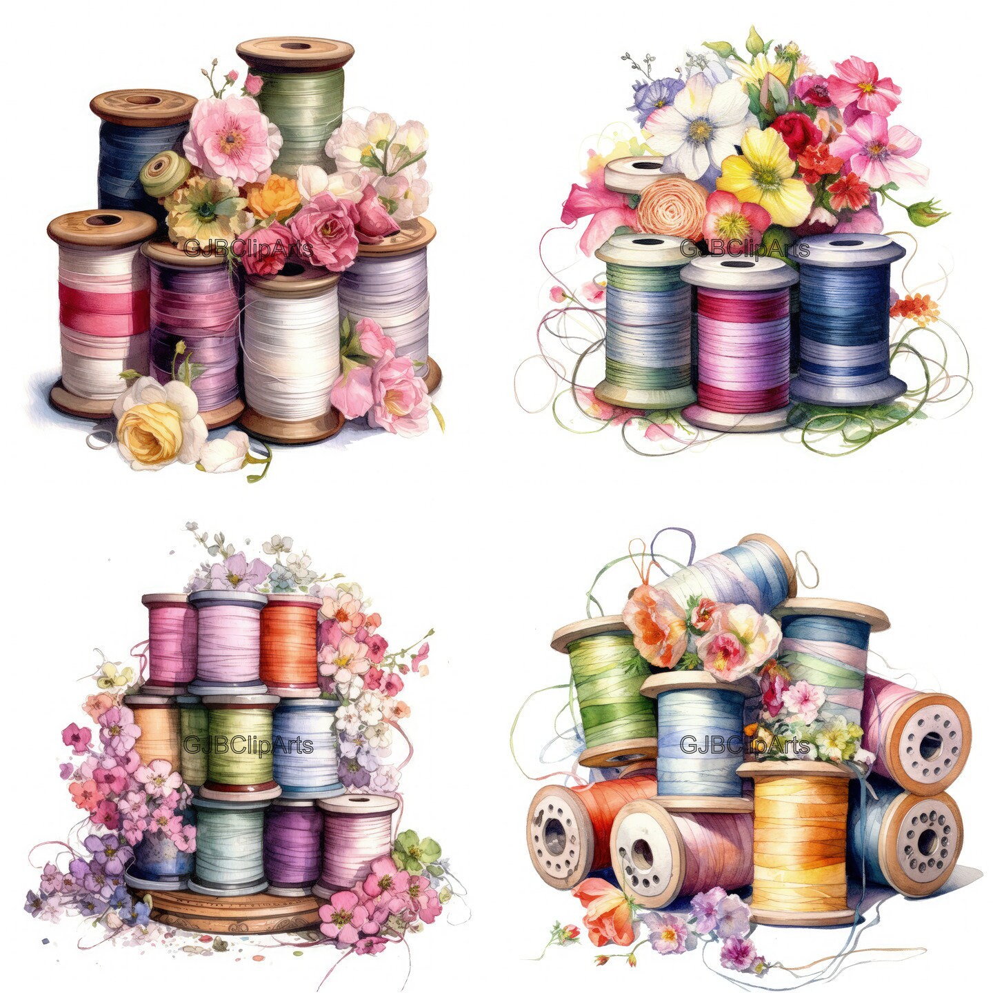 Colorful Sewing Thread and Flower Clipart, Scrapbooks Albums, Sewing ...