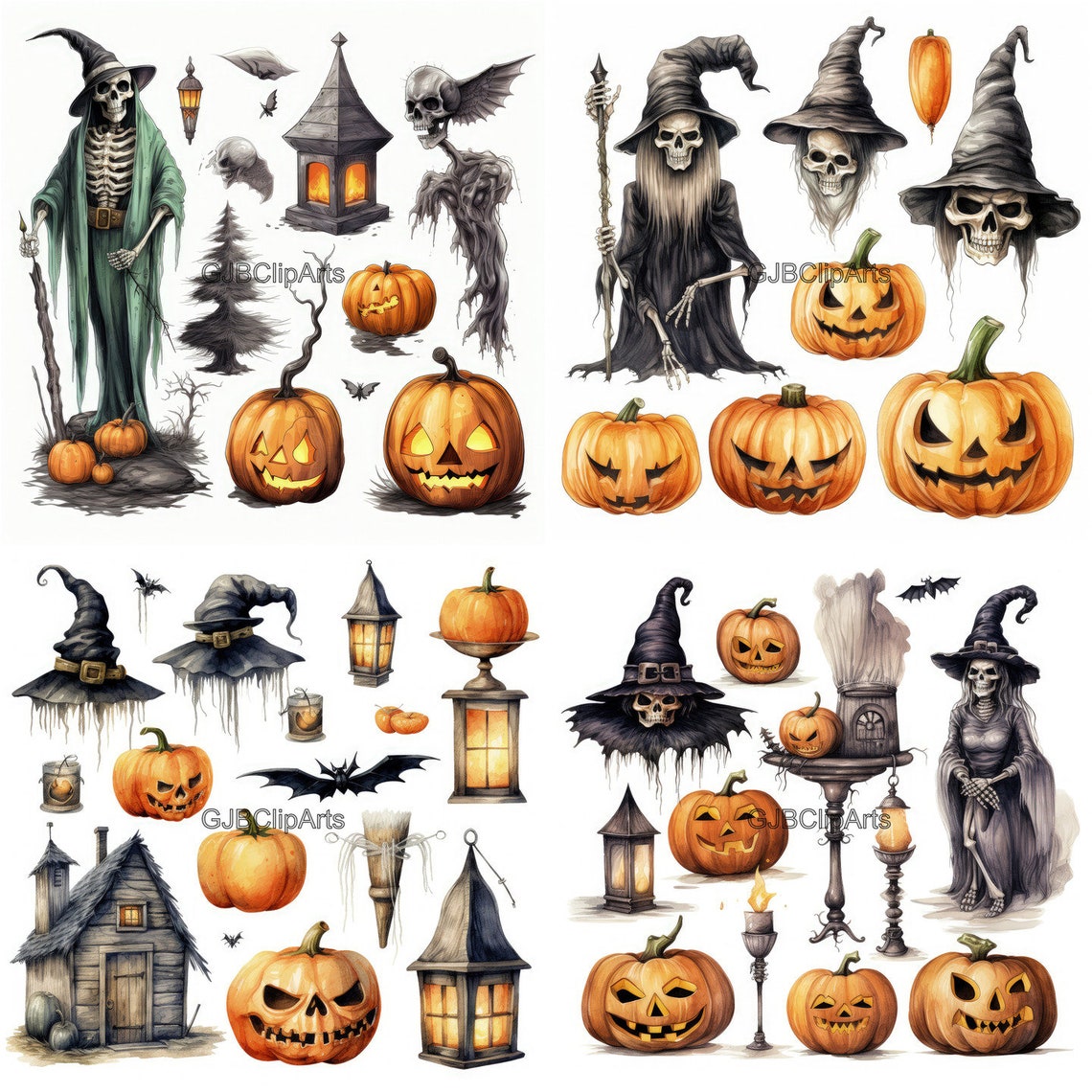 Halloween Elements Clipart, Witch, Ghost, Spooky Castle, Mummy Clipart ...