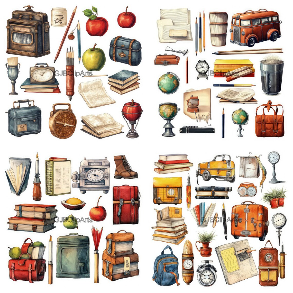 Cute Retro School Clipart, Pencil Clipart, Backpack Clipart, Journaling ...