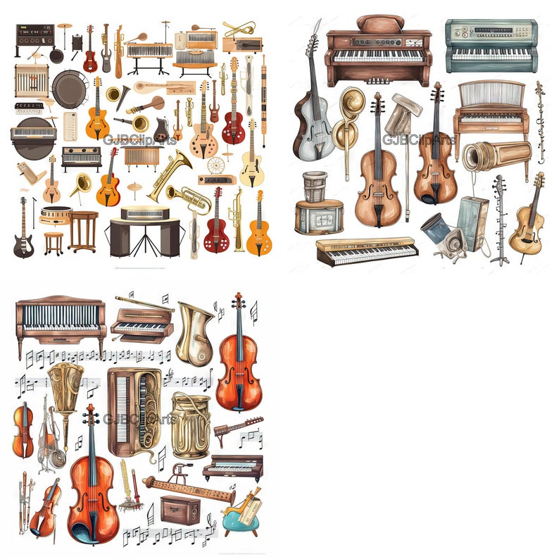 Music Clipart, Instrument Collection, Digital Stickers, Digital Clipart ...