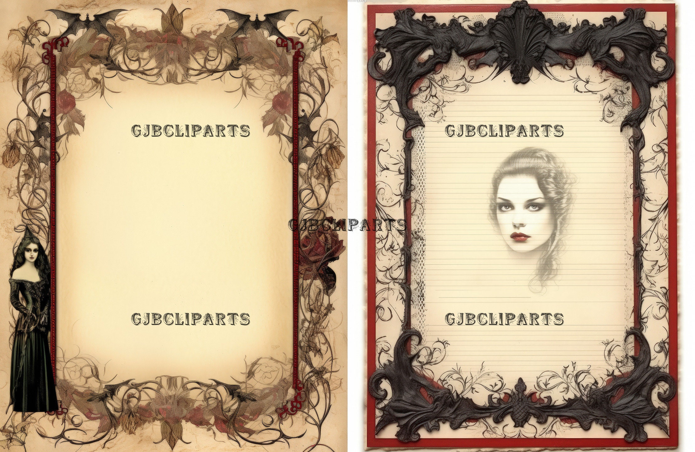 Vampire Lined Page Clipart, Empty Journal Page With Border Clipart ...