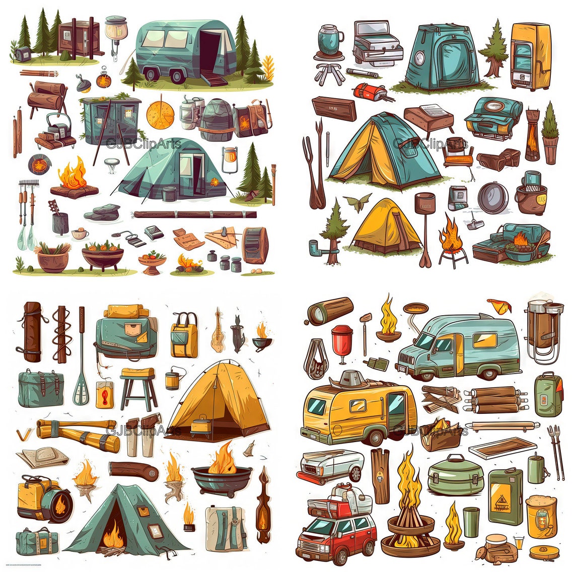 Camping Clipart Digital Stickers, Digital Clipart, Printable Stickers ...