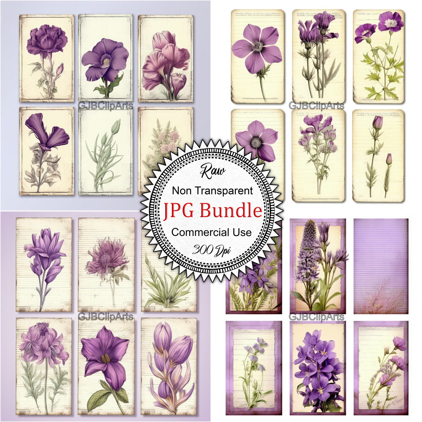 Purple Flora Card Page Clipart, Vintage Card Clipart, Scrapbooker T ...