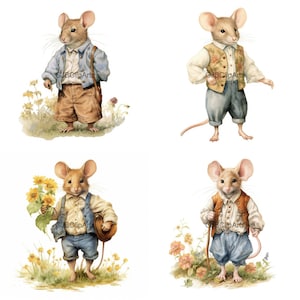 Vintage Mouse Clipart Mouse With Clothes Clipart Field - Etsy