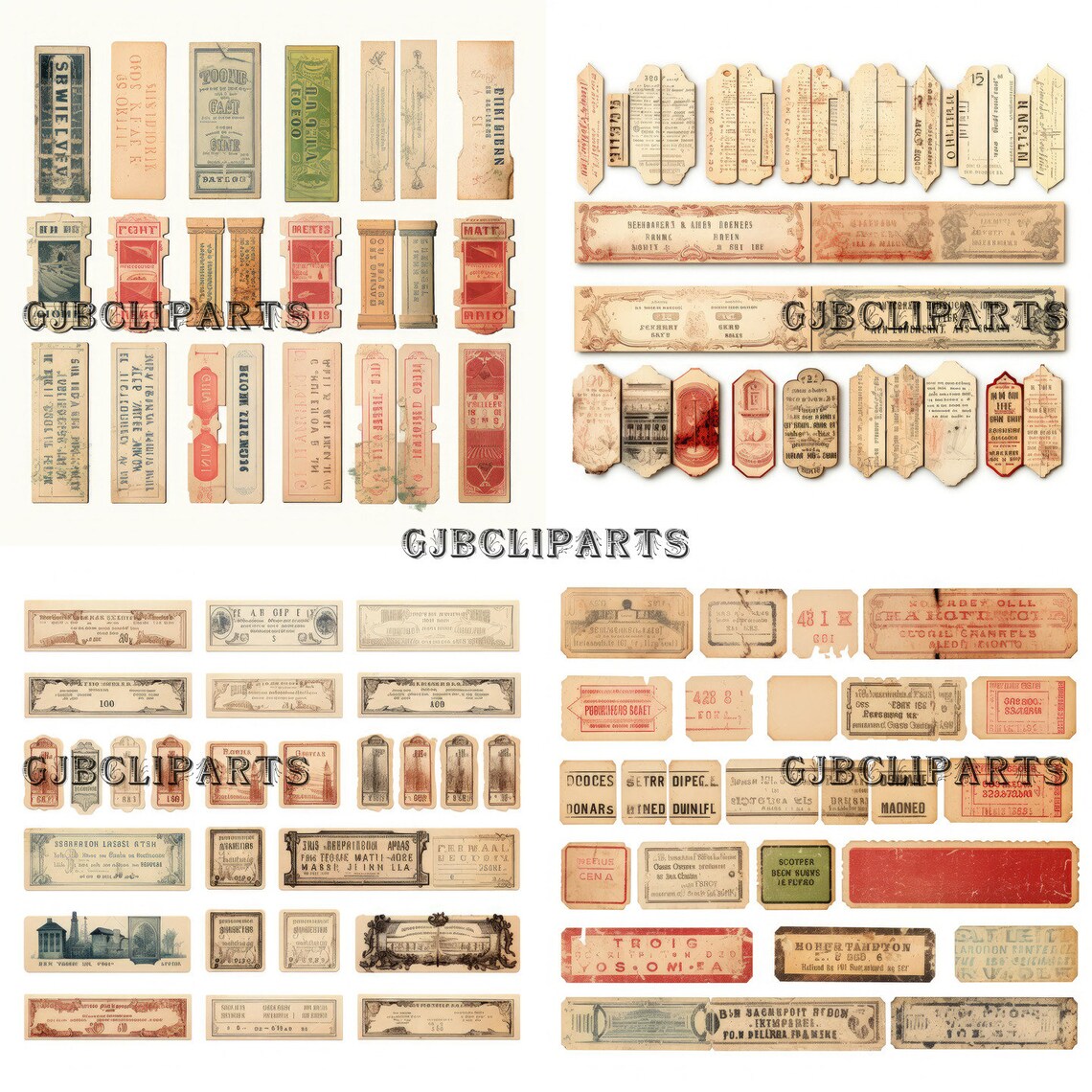 Rustic Cottage Ornamental Vintage Ticket Clipart, Evenly Spaced Clipart ...
