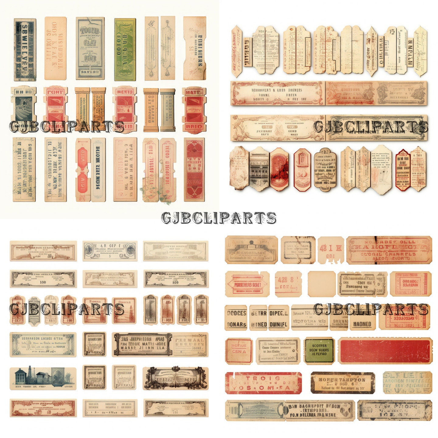 Rustic Cottage Ornamental Vintage Ticket Clipart, Evenly Spaced Clipart ...
