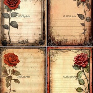 Rose Lined Page Clipart, Vintage Journal Page Clipart, Journaling ...