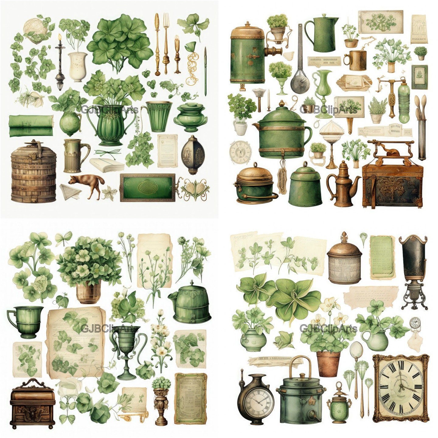 Vintage St. Patrick's Day Junk Journal Kit Clipart, Pot of Gold Clipart ...