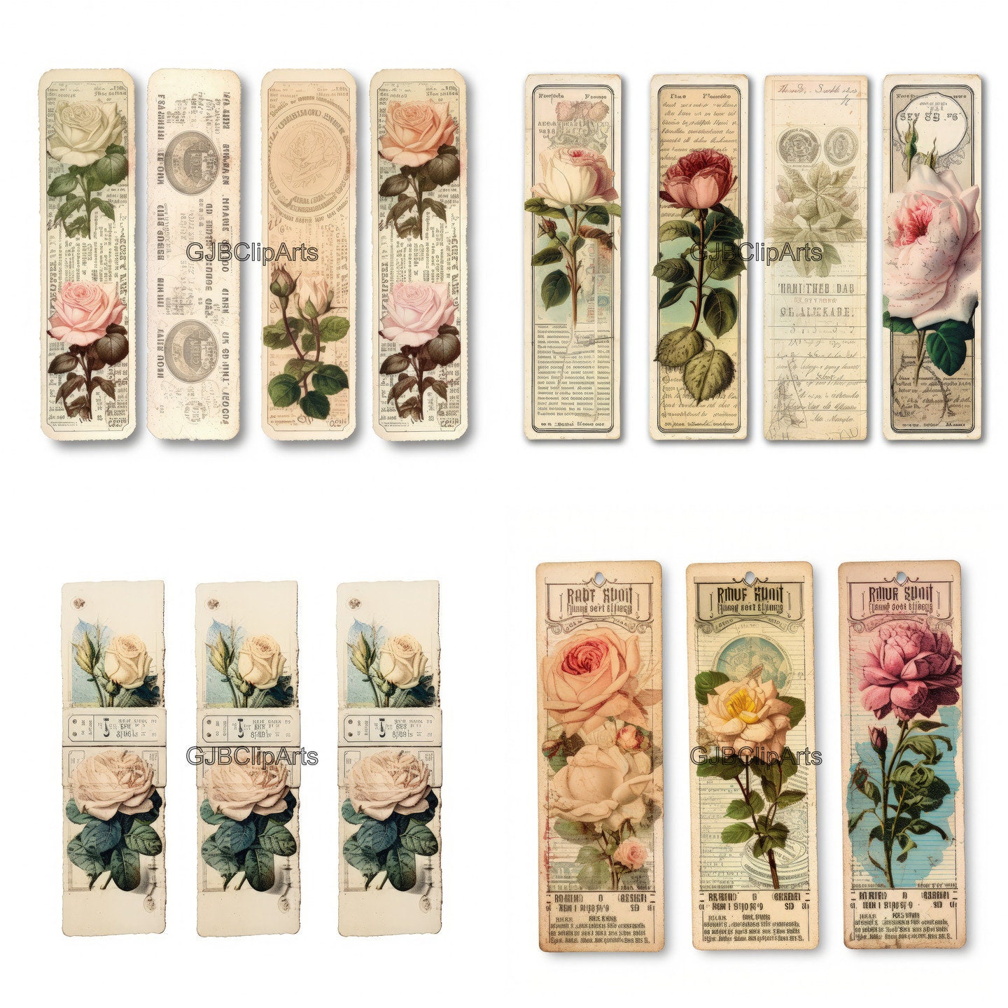 White Rose Ticket Stub Clipart, Vintage Clipart, Scrapbookking Supplies ...