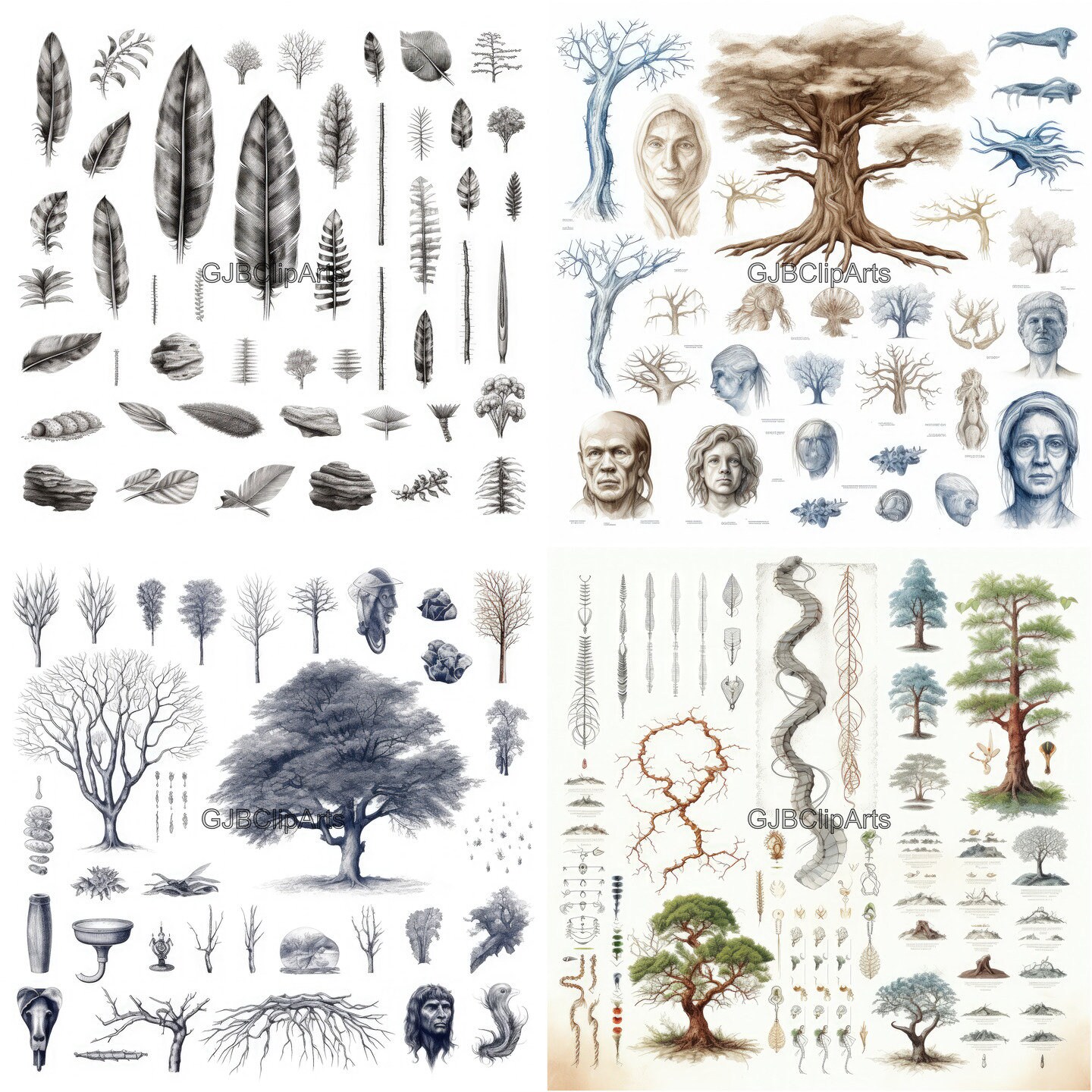 Ancestry Trace Clipart, Family Tree Clipart, Vintage Photo Clipart ...