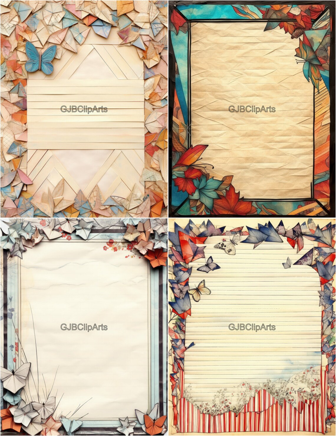 Origami Lined Page Clipart Crane Clipart Paper Boat Clipart, Journaling ...