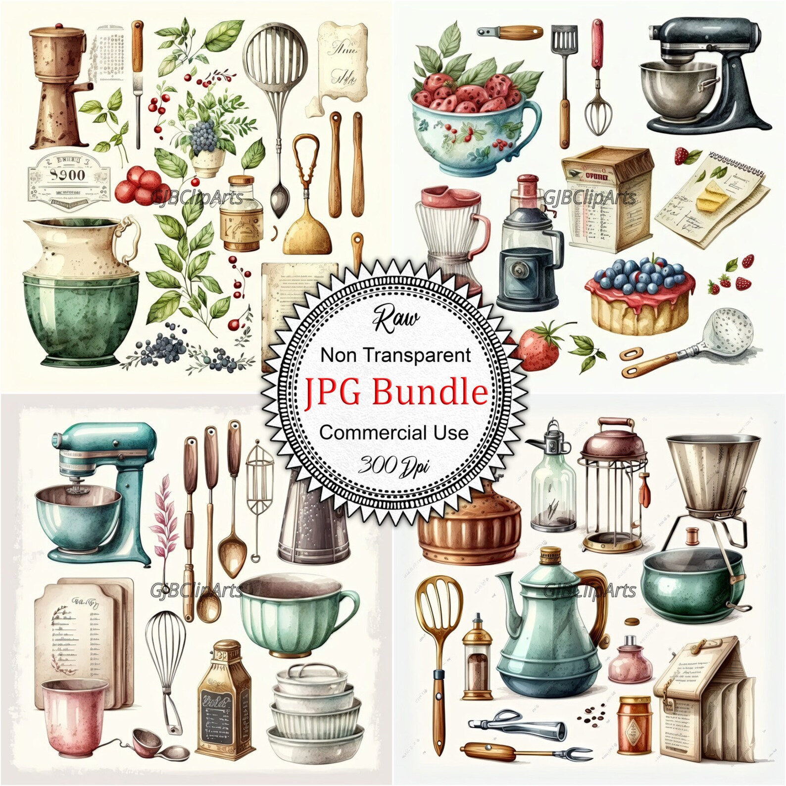 Charming Kitchen Tools Collection Clipart: Watercolor Utensils - Etsy